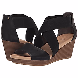 Dr. Scholl's Shoes Women's Barton Band Wedge Sandal, Black Smooth, 9