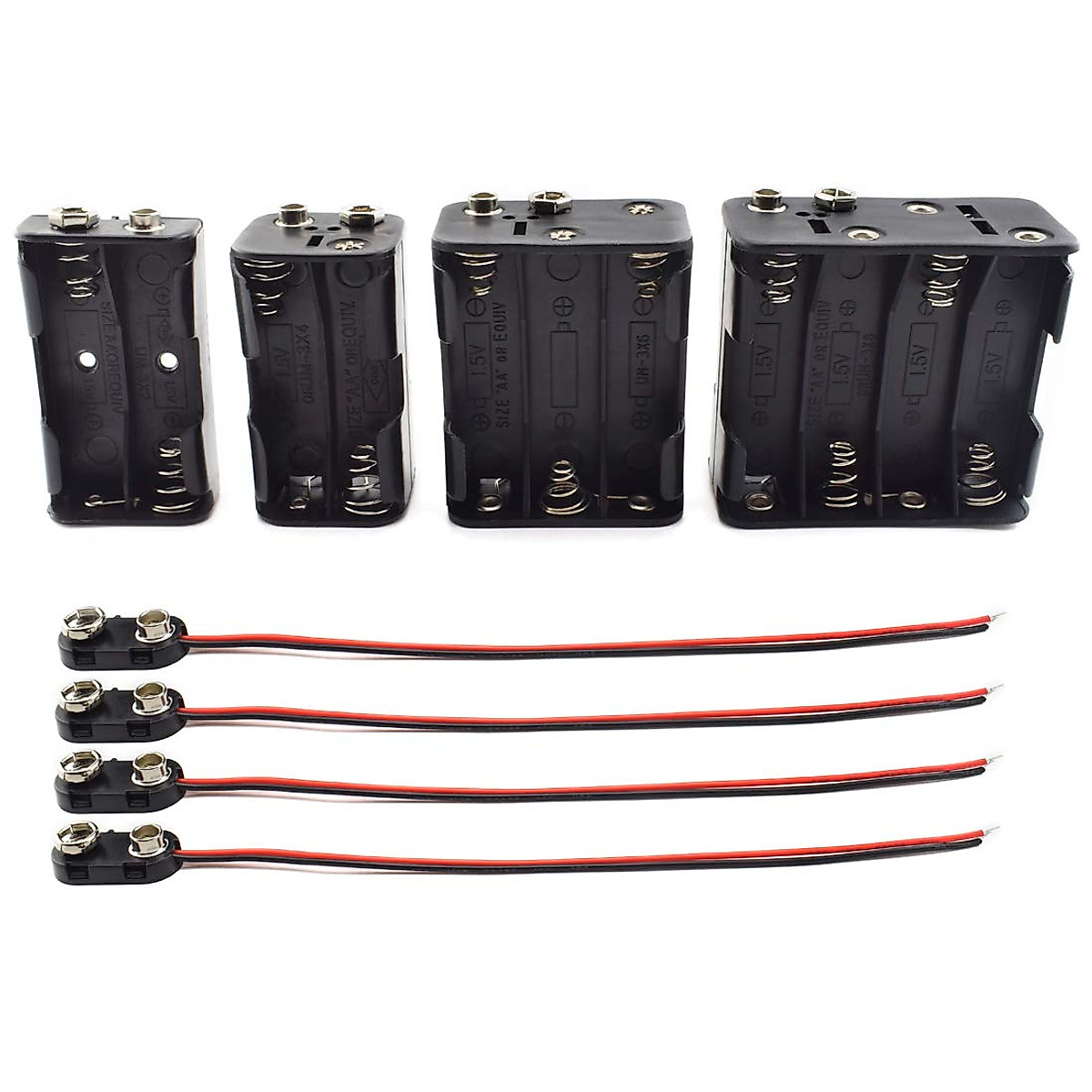 SDTC Tech 2/4/6/8 x 1.5V AA Battery Holder with Snap Connector Kit Include 3/6/9/12 Volt Battery Case Box and I Type Hard Shell Battery Clip Buckle Lead Wire