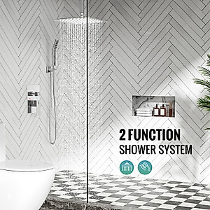 SR SUN RISE SRSH-C1003 Ceiling Mount Bathroom Luxury Rain Mixer Shower Combo Set Rainfall Shower Head System 10 Inch Polished Chrome (Contain Shower Faucet Rough-In Valve Body and Trim）