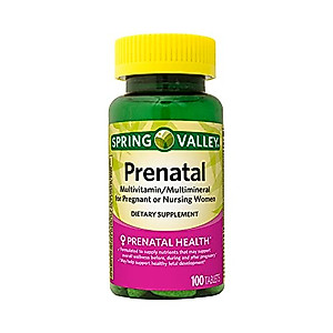 Spring Valley Prenatal Multivitamin - 100 Tablets of Essential Nutrients for You and Your Growing Baby. Includes Luall Fridge Magnetic
