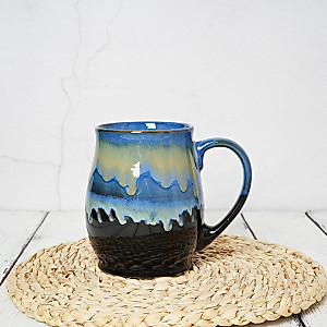 Bosmarlin Extra Large Ceramic Coffee Mug, 25 Oz, Dishwasher and Microwave Safe, Big Oversized Tea Cup, Reactive Glaze (Blue)