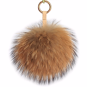 Fosrion 6.3" Diameter Big Raccoon Fur Pom Ball for Shoes Boots Hat Handbag Charms DIY Snap Button or Clasp (Clasp, Natural)