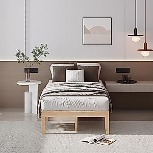 Giantex Twin Wood Platform Bed Frame, 14 Inch Solid Rubber Wood Mattress Foundation, Heavy Duty Wood Slats Support, No Box Spring Needed, Easy Assembly, Natural