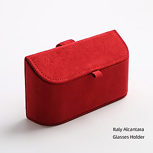 Alfanxi Glasses Holder for Car Sun Visor, Italy Alcantara Material Sunglasses Clip Storage Case Compatible with Most Cars (Red)