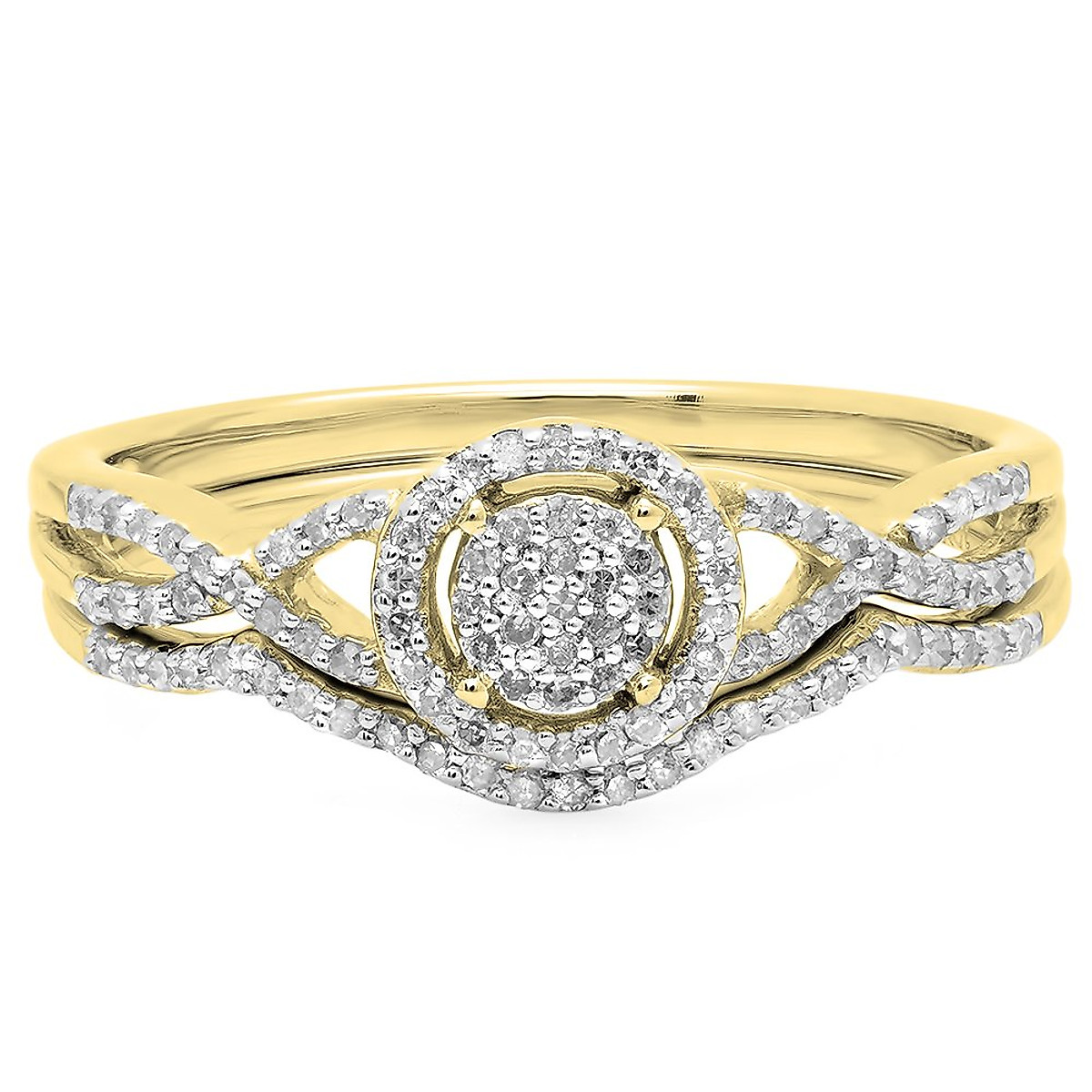 Dazzlingrock Collection 0.25 Carat (Cttw) 10K Diamond Twisted Split Shank Engagement Ring Set 1/4 CT, Yellow Gold, Size 7.5