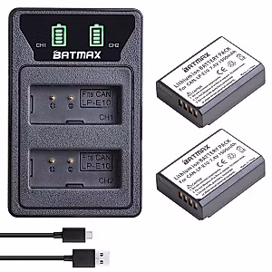 Batmax 2 Packs LP-E10 LP E10 Battery + LED Dual Built-in USB Charger with Type C Port for Canon EOS Rebel T3 T5 T6 T7, T100, EOS 4000D 2000D 1500D 1300D 1200D 1100D, Kiss X50 X70 X80 X90 Cameras