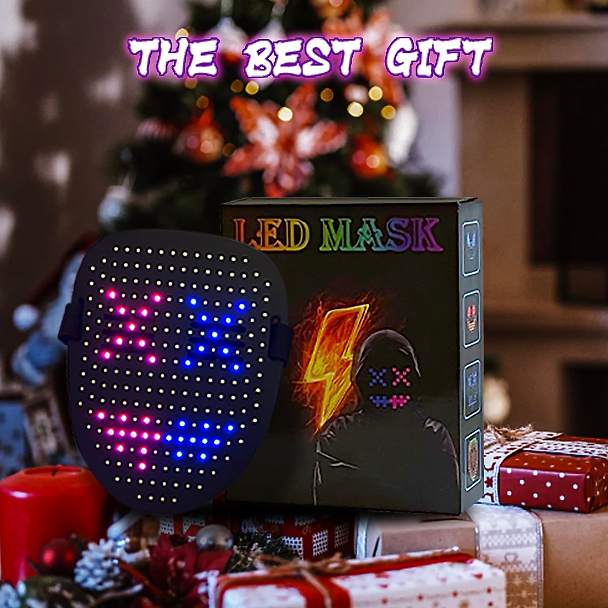 COKOTEE Led Mask, Light up Mask with Gesture Sensing, Face Transforming Masks for Halloween Festival Cosplay Costume Masquerade Parties, gifts