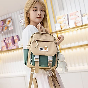 AZURAOKEY Cute Mini Backpacks with Accessories, Kawaii Girls Student Shoulder School Bags Small Travel Kawaii Small Backpack Aesthetic Backpack for School, Travel (Coffee)