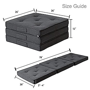 HIGOGOGO Tri Folding Mattress, Multi-Functional Mattress Detachable 3 Individual Floor Pillows, 3 in 1 Portable Sleeping Foam Mattress Pads, Foldable Small Single Bed for Adults, Guest, Dark Grey