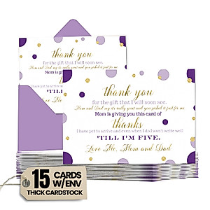 Paper Clever Party Purple and Gold Baby Shower Thank You Cards with Envelopes Blank Notes Prefilled with Message Girls Personalize Registry Gifts Mermaid Stationery Set 4x6 Notecards, 15 Pack