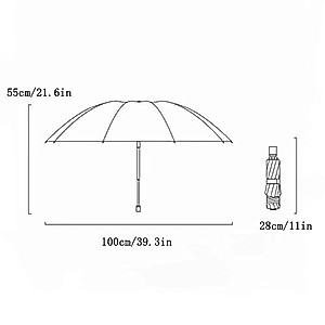 YAMHOHO Lightweight and sturdy umbrella windproof folding men and women clear rain dual-use vinyl sun umbrella sunscreen UV protection sunshade double travel umbrella (UV-Black)