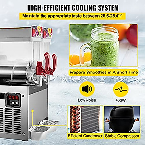 VBENLEM 110V Commercial Slushy Machine 30L Double Tank 700W Stainless Steel Margarita Frozen Drink With Powerful Compressor Efficient Cooling Perfect for Supermarkets Cafes Restaurants Bars
