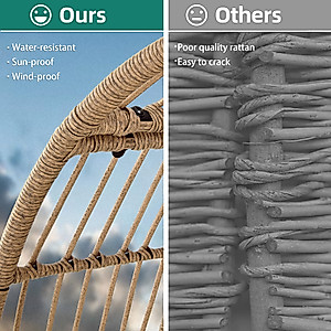 YITAHOME Egg Chair Wicker Outdoor Indoor, Oversized Lounger with 370lbs Capacity Large Egg Chairs with Stand Cushion Egg Basket Chair for Patio, Balcony, Bedroom - Grey