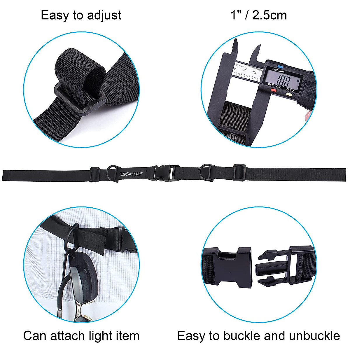 Wisdompro Backpack Chest Strap, Heavy Duty Adjustable Backpack Sternum Strap Chest Belt with Quick Release Buckle for Hiking and Jogging - with Slide Locks (Black)