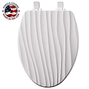 MAYFAIR 132SLOW 000 Sculptured Rainfall Toilet Seat will Slow Close and Never Loosen, ELONGATED, Durable Enameled Wood, White