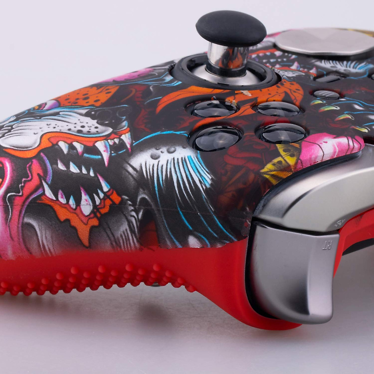 9CDeer 1 x Protective Customize Transfer Print Silicone Cover Skin Loong Red + 6 Thumb Grips Analog Caps for Xbox Elite Wireless Controller Compatible with Official Stereo Headset Adapter