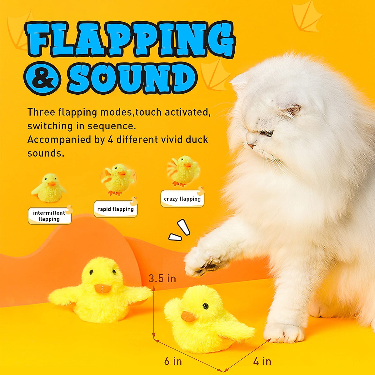 BuntyJoy Flapping Duck Cat Toys, Interactive Cat Toys for Indoor Cats Kitten Exercise, Fluffy Plush Chirping Cat Toys, Cat Kicking Catnip Toys