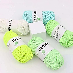 5Pcs Glow in The Dark Yarn Upgrade Yarn DIY Arts Crafts Sewing Supplies,Polyester Threads for Beginners Party Music Festivals Supplies-2023 New(Sky Blue)