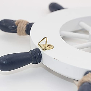 Hooshing Boat Steering Wheel Decor Wooden Mediterranean Style Crafts Rudder Wall Decoration Fishing Net for Wall Door Home Office White