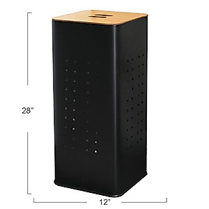 Household Essentials Black Steel Laundry Hamper with Lid, Matte