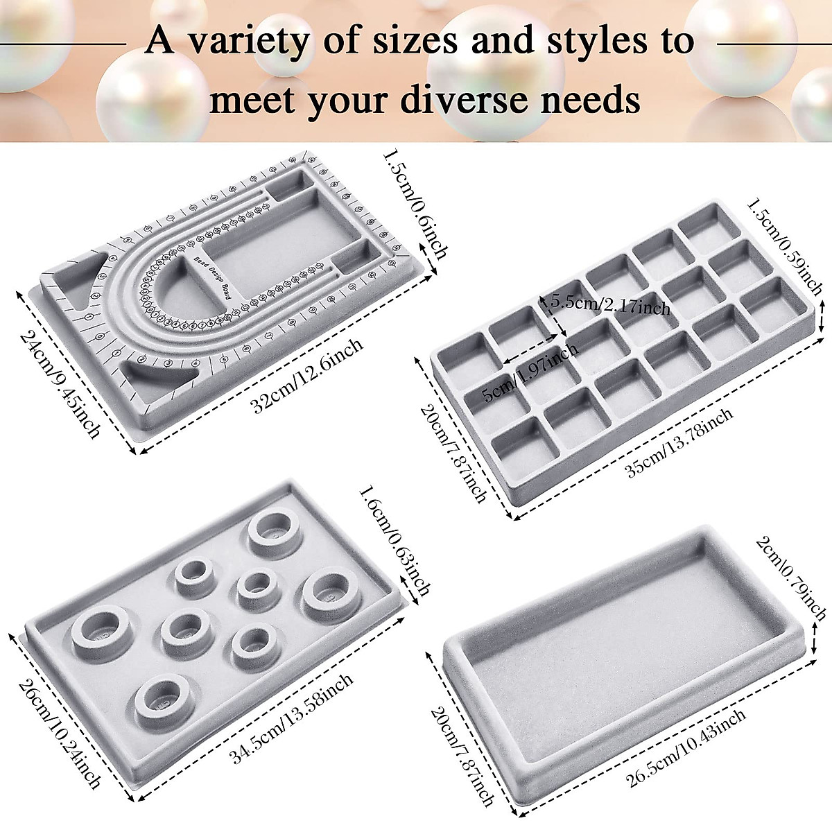 4 Pieces Bead Design Boards Mats Bracelet Design Board Flocked Bead Board Necklace Beading Jewelry Organizer Tray DIY Jewelry Making Tray Bead Tray for Jewelry Making