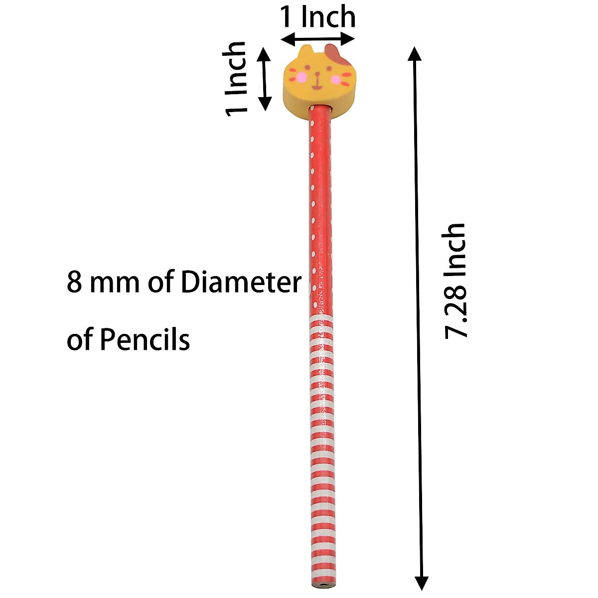 Yansanido 40 Pcs Colorful 7.28 Inch Length Random Cartoon Eraser Pencils, Cute Pencils for Office, School Supplies Students Children Gift (40)