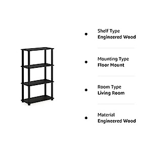 Furinno Turn-N-Tube 4-Tier Multipurpose Shelf Display Rack, Square Tube, Americano/Black