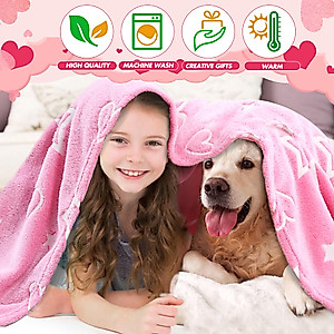 Cloele Glow in The Dark Heart Stars Blanket,Pink Throw Blanket Birthday Gift for 2 3 4 5 6 7 8 9 10 Year Old Kids Girls - Heart Flannel Throw Blanket Glowing Luminous Birthday Valentines Gifts,50"x60"