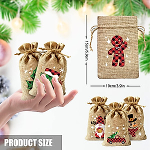 KIMOBER 36PCS Christmas Burlap Gift Bags,Jute Linen Treat Candy Bag with Double Drawstrings for Xmas Party Favor