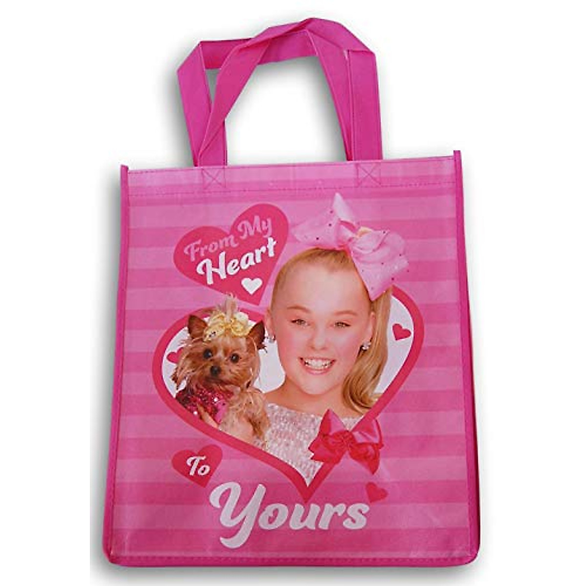 Jojo Siwa Large Reusable Tote Bag- Pink with Dog ''From My Heart to Yours'' Girls Valentine's Day Bag - 13.5 x 15 Inch