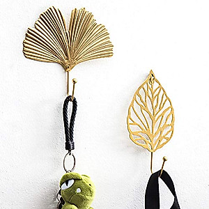 WUSIO Multicunction Golden Leaves Wall Hanger Iron Art Hanging Hooks Storage Rack Space-Saving Wall Decoration Hook Nordic Style(C,Gold)