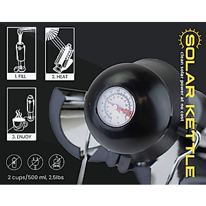 Solar Kettle Thermal Flask Survival Gear With Temperature Gauge (Black)