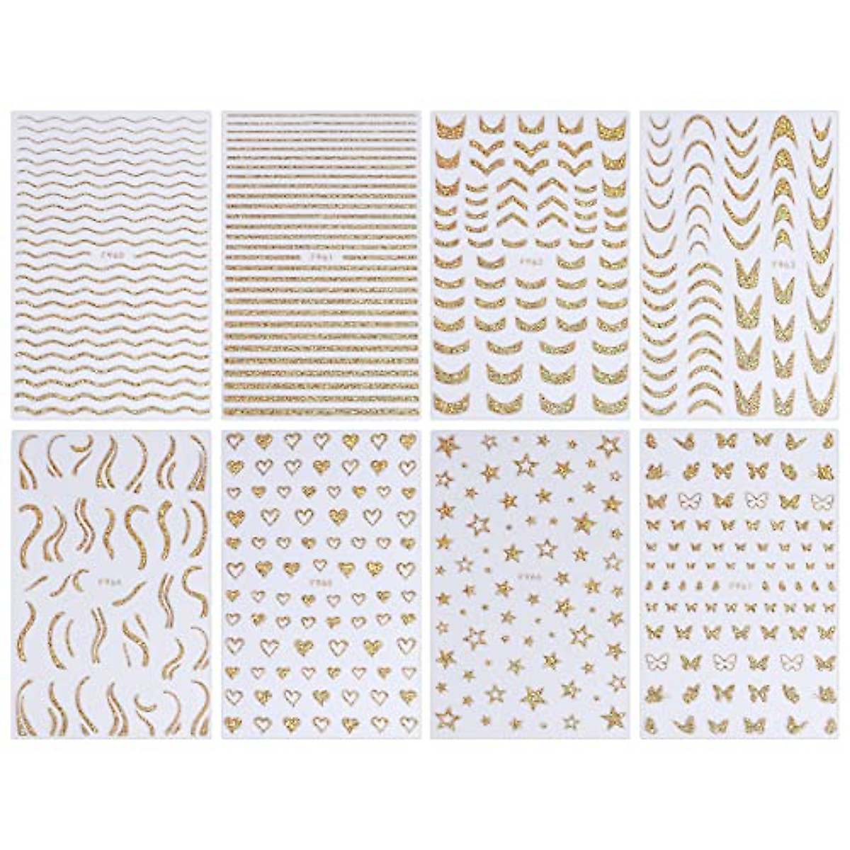 JMEOWIO 8 Sheets French Tip Nail Art Stickers Decals Self-Adhesive Pegatinas Uñas Gold Line Nail Supplies Nail Art Design Decoration Accessories