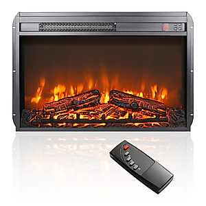 Xshelley 26 inch Electric Fireplace Inserts, Ultra Thin Electric Fireplace Wall-Mounted, Electric Foreplace with Remote Control, Realistic Flame, Overheating Protection, 1400W heat/ 5000 BTU (26 inch)