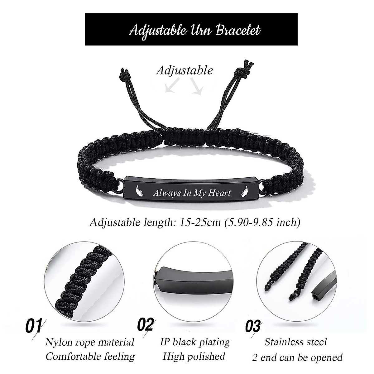 zeqingjw 2 Pack Cremation Memorial Urn Bracelet Adjustable Urn Bracelet for Ashes for Women Men Braided Bracelets Memorial Bracelets for Human Pet Ashes (Customize)