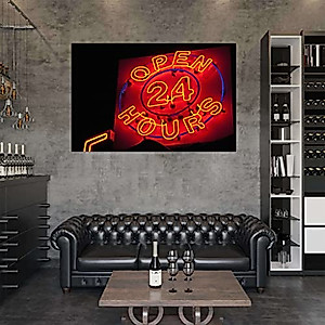 557591 Illuminated Open Hours Neon Sign Photo Picture DECOR WALL 16x12 PRINT POSTER