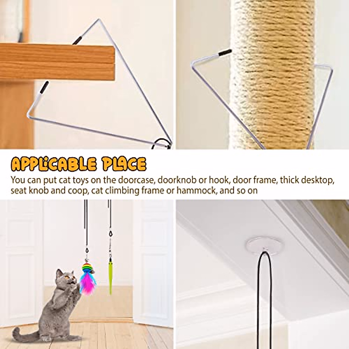 HOSFROLL Cat Toys Wand, Interactive Cat Toy with Super Suction Cup Sticky Detachable 12 PCS Feather Replacements 2 Wands Cat Spring Feather Toys for Indoor Cats Kitten Toys (9 Toys Double Headed)