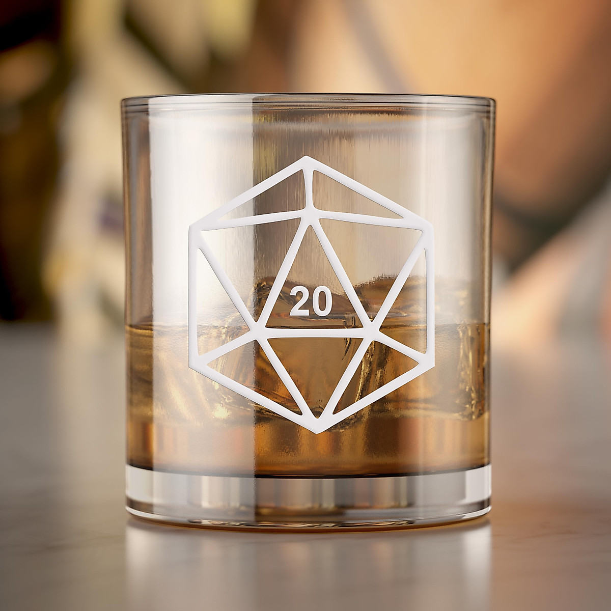 D20 Dnd Dice Round Rocks Glass - Dnd Glass, Dnd Gift, Dungeons, Dragons, Whiskey Glass