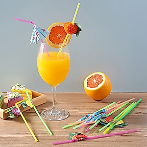 [100 Pcs] Fruit Cocktail Drink Umbrella Straws - Disposable Party Drink Umbrella Hawaiian Straws Luau Party Decorations Supplies