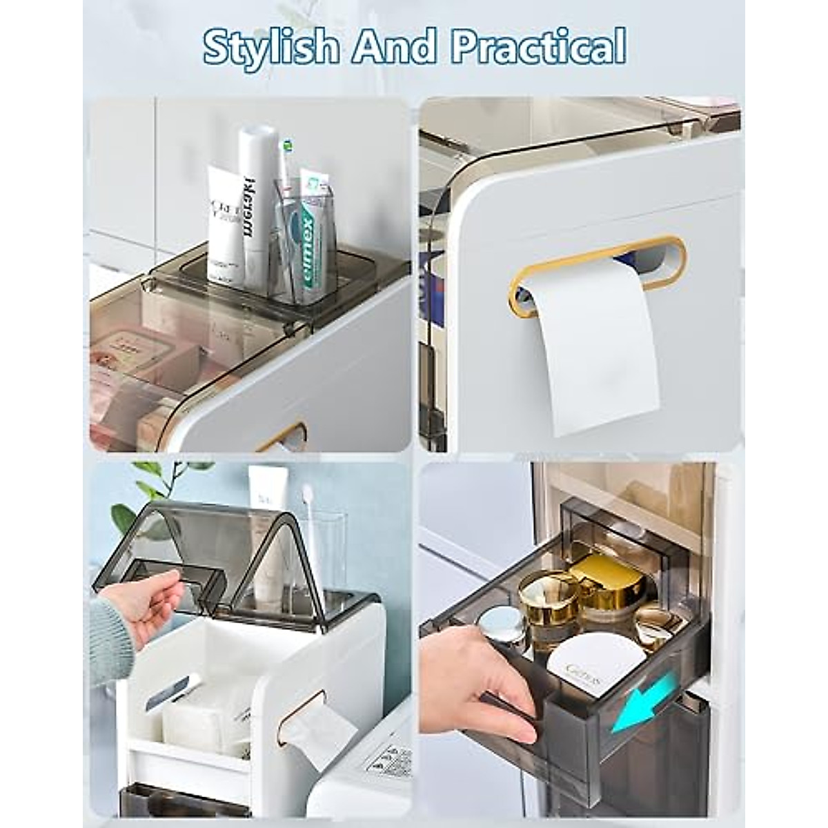 Lozovin 4-Tiers Narrow Storage Cabinet,Sleek Free Standing Toilet Paper Holder,Small Bathroom Floor Cabinet,Slim Plastic Drawer Storage,Multifunctional Organizer for Kitchen Bedroom Laundry Room,etc