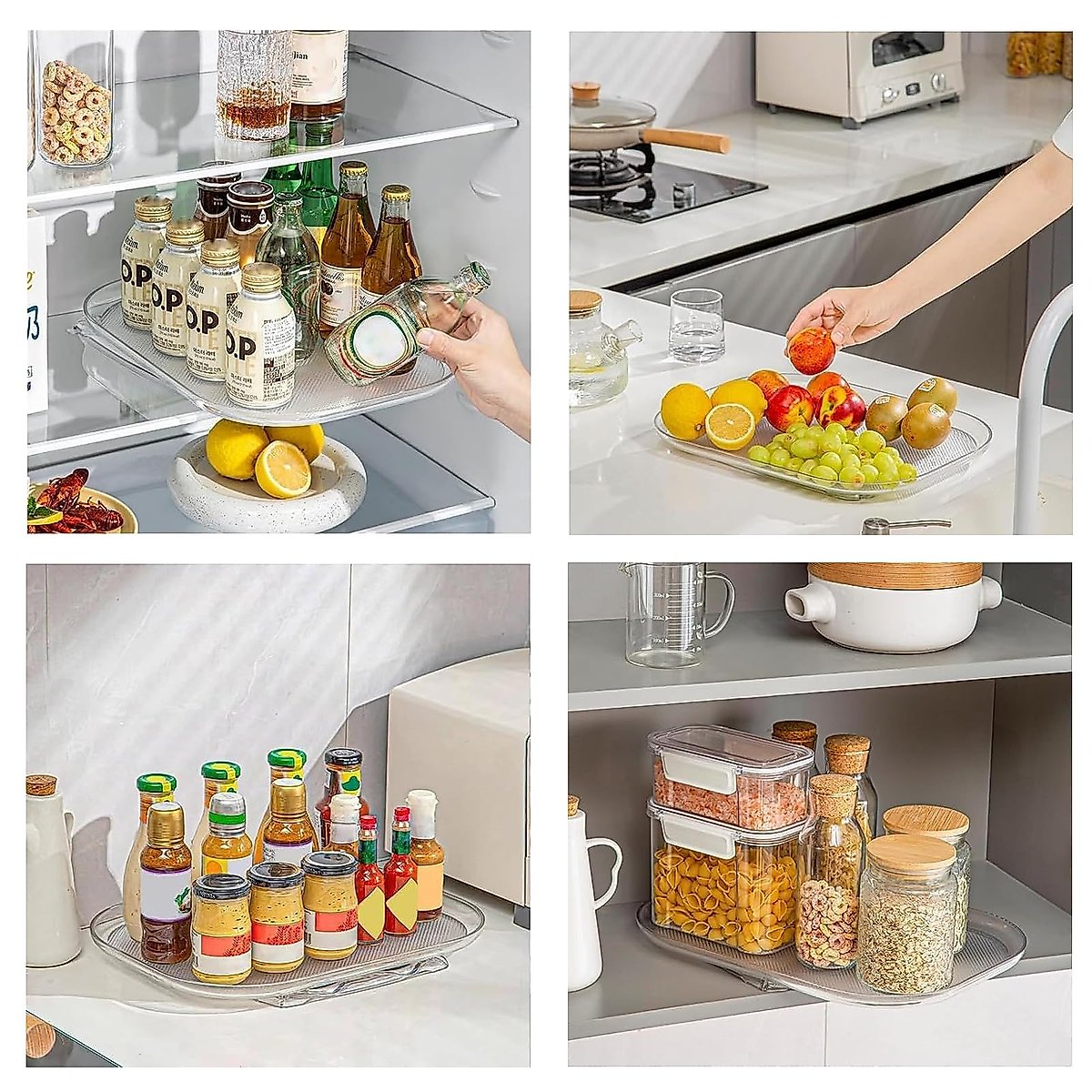 Square Lazy Susan for Refrigerator, Lazy Susan Turntable Organizer for Refrigerator, Countertop Condiment Storage Rack, for Cabinet, Table, Pantry, Kitchen (13.8 X 10.2 in)