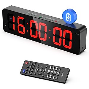 Seesii Gym Timer,LED Workout Colck Count Down/Up Clock,11.5" x 4" Ultra-Clear Digital Display, Power Bank Compatible with Workout Metal Stopwatch, Multi-Scenes with Remote