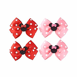 Baby Girls Mouse Ears Hair Bow Clips 4pc Birthday Party Dress Up Cartoon Hair Accessories 4 Inch Polka Dot