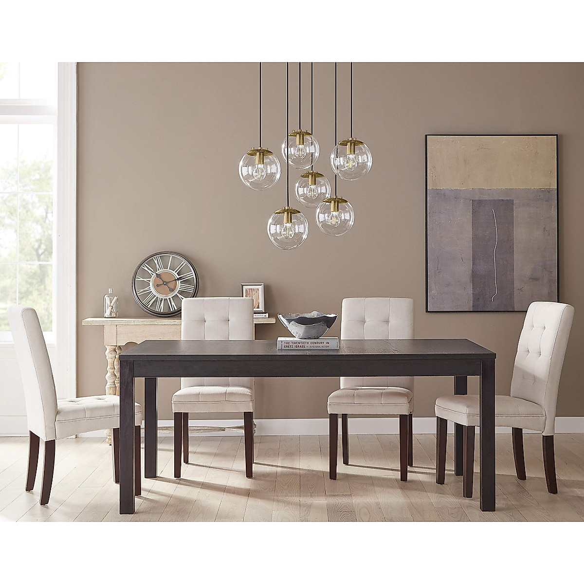 Linea di Liara Sferra Modern Large Glass Pendant Light Kitchen Island Brass Pendant Lighting Clear Glass Globe Pendant Light Mid Century Hanging Light Fixture, LED Bulb Included, UL Listed