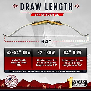 Spyder Takedown Recurve Bow - Hunting & Target Bow - Fast, Accurate, Versatile - Handcrafted Riser - Fiber Glass Maple Limbs - XL 64" Right Hand, 40lb with Stringer Tool