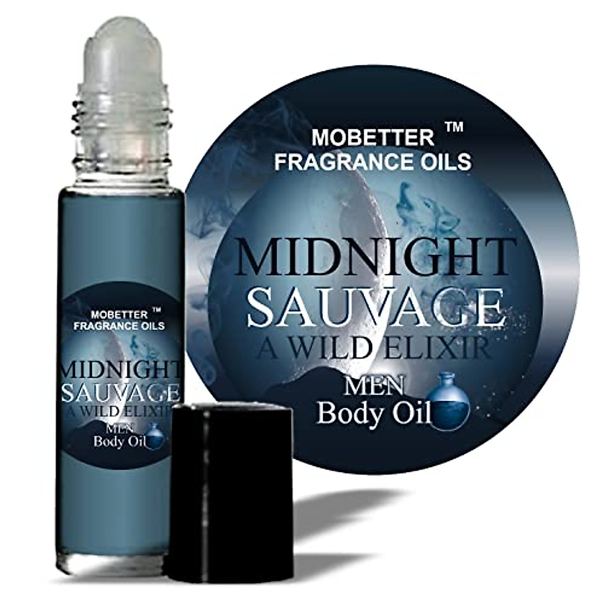 MOBETTER FRAGRANCE OILS Midnight Sauvage A Wild Elixir Men Cologne Body Oil 1/3 oz roll on Glass Bottle