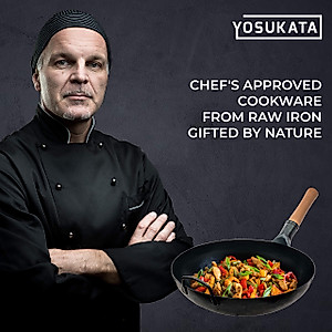 YOSUKATA Blue Round Bottom Wok Pan 14" Wok Lid 13.6 Inch - Premium Stainless Wok Cover with Tempered Glass Insert Steam Holes