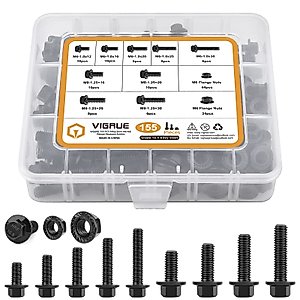 VIGRUE 155PCS M6-1.0 M8-1.25 Flanged Hex Bolts, M6 x 12/16/20/25/30mm and M8 x 16/20/25/30mm Flange Hexagon Screws Bolts Nuts 10.9 Alloy Steel Black Zinc Plated Full UNC Thread