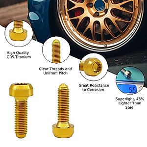 RISON Titanium Bolts M7x1x24.5mm Titanium Bolts Gold M7 Titanium Split Rim Bolts GR5 Bolts Pack of 5