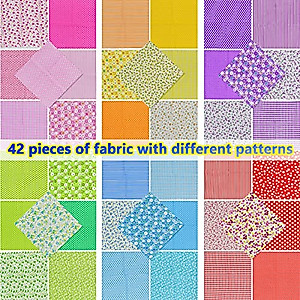 9.8X 9.8" 42Pcs Cotton Print Fabric Bundle Squares Pre-Cut Multicolor Design Printed Quilting Sewing Floral for Quilting Patchwork DIY Craft Scrapbooking Cloth (Red/Yellow/Green/Blue/Pink/Purple)